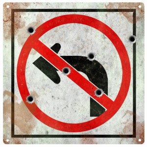 Wrong Way Arrow Sign with Bullet Holes 12x12 - Reproduction Vintage Signs