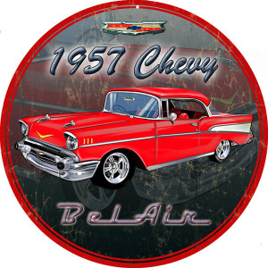1957 Chevy Round Bel Air Sign Garage - Reproduction Vintage Signs
