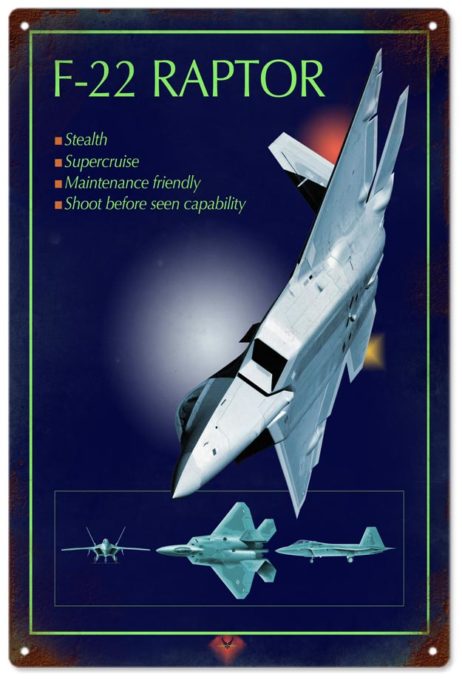 F-22 Raptor Stealth Jet Airplane Sign - Reproduction Vintage Signs