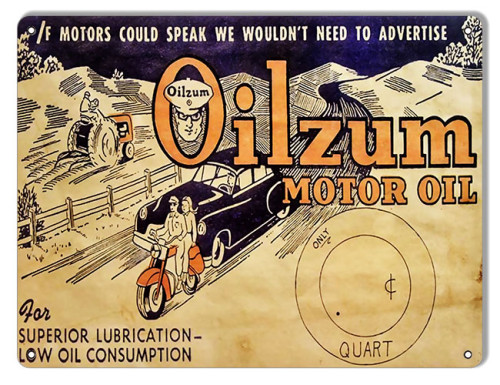 Oilzum Low Oil Consumption Sign 9x12 - Reproduction Vintage Signs