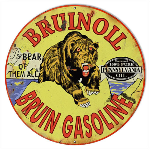 Extra Large Reproduction Bruin Oil & Gasoline Motor Oil Sign 24 Round ...