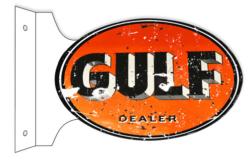 Aged Reproduction Gulf Double Sided Flange Sign. 12x18 Oval ...