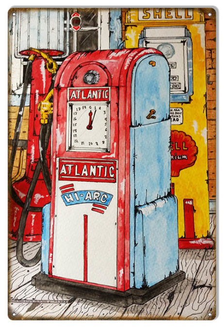 Aged Atlantic Gas Station Pump Reproduction Sign 12x18 - Reproduction ...
