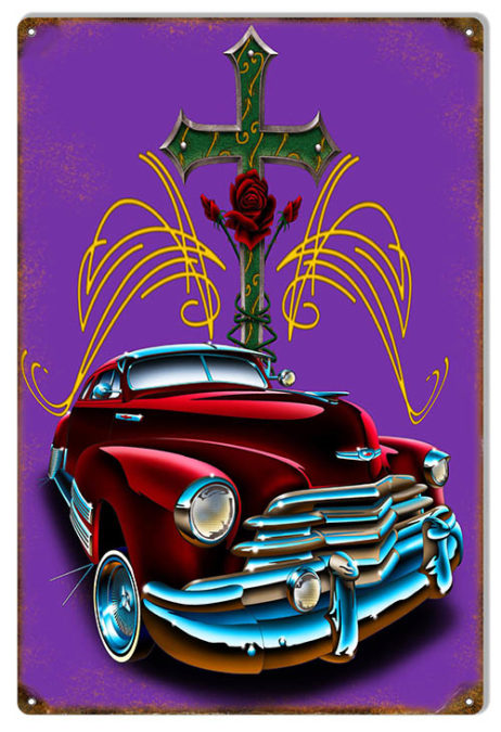 Red Rose Cross Hot Rod By Artist Bernard Oliver 12x18 - Reproduction ...