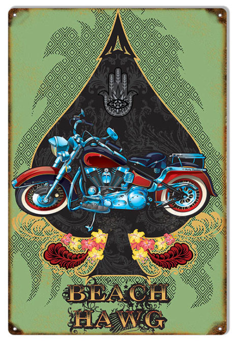 Motorcycle Beach Hawg By Artist Bernard Oliver 12x18 - Reproduction ...