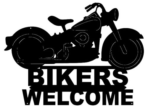 Bikers Welcome Laser Cut Out Silhouette Wall Decor Metal Sign 14x19 ...