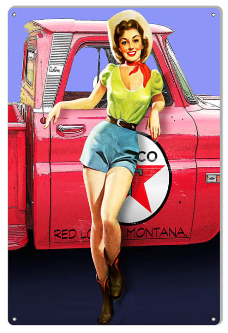 Texaco Red Truck Pin Up Girl Garage Shop Metal Sign 12x18 ...