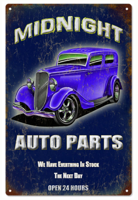 Midnight Auto Parts Hot Rod Reproduction Garage Shop Metal Sign 16x24 ...