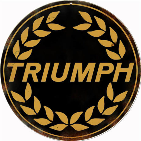Triumph Motorcycle Gold Reproduction Garage Shop Metal Sign 14x14 Round ...